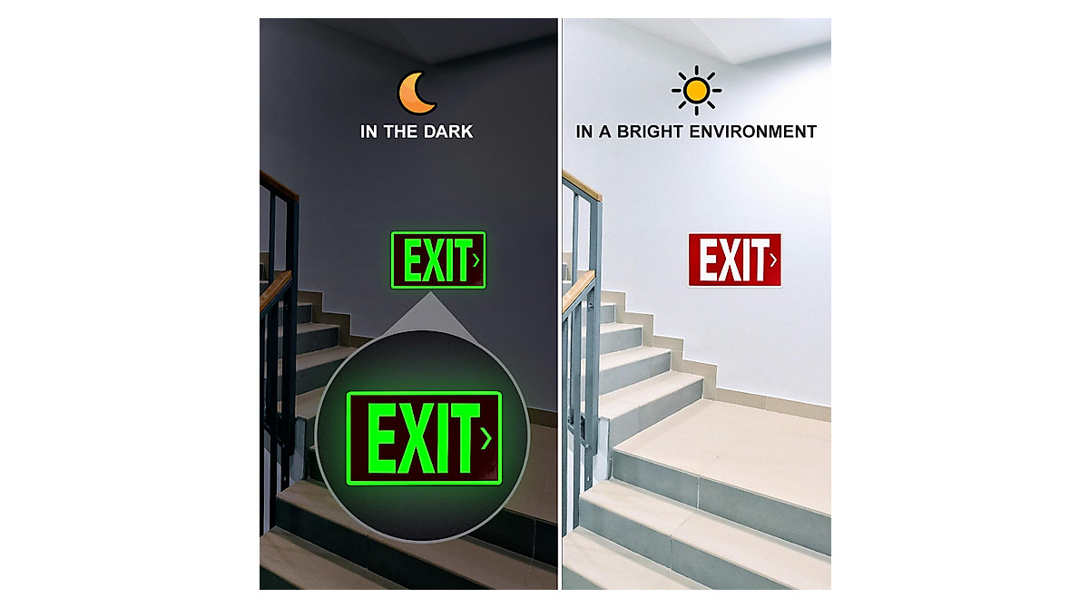 Glow In The Dark EXIT Signs - 4 Pack for Safety