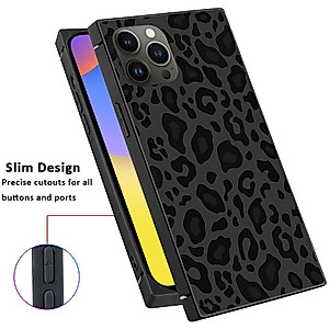 ZHUXUXITT Designer Luxury iPhone 14 Pro Max Case for Women,Square Checkered Style,Hard PC+Soft Silicone case is Shock-Proof and Skid-Proof for Protective Case-Black Gray Leopard Print, (6.7 inch)