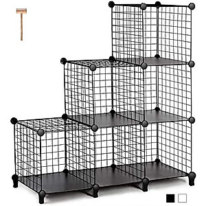 TomCare Cube Storage 6-Cube Cube Storage Storage Cubes Shelves Cube Closet Organizer DIY Storage Grids Stackable Storage Bins Wire Cubes Bookshelf Bookcase Modular for Home Office, Hollow Out Black