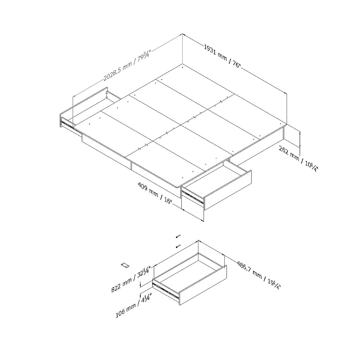 South Shore Step One Platform Bed with Drawers, King 80-in, Pure White