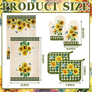 Leinuosen 6 Floral Plant Oven Mitts and Pot Holders Sets Farmhouse Kitchen Towels Absorbent Dish Towels for Cooking Baking Grilling(Yellow, Novelty Sunflower)