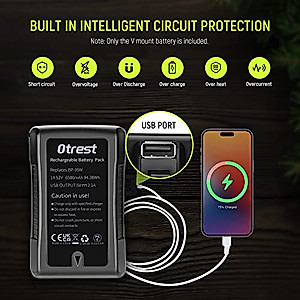 OTREST 6600mAh V Mount Battery, BP-95W 14.8V 95Wh Rechargeable Li ion Battery with D Tap Output Charger and Cable for Video Broadcast LED Light Compatible with Sony BMPCC Camera Camcorder