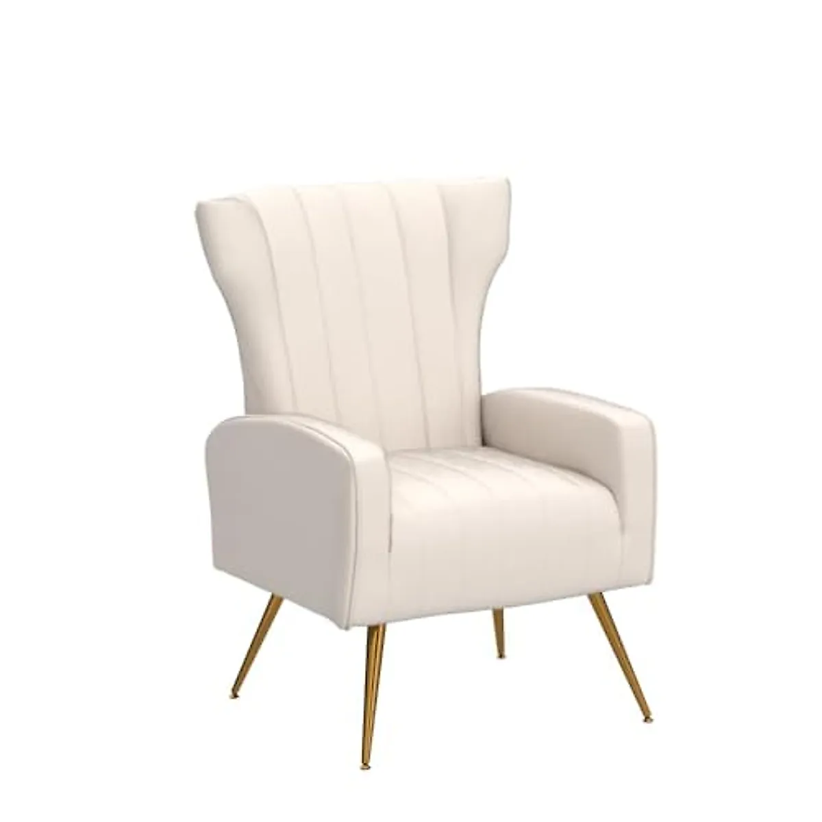 Container Furniture Direct Modern Velvet Accent Chair, Channel Tufted Bedroom, Office or Living Room Furniture with Elegant Metal Legs, 26" Wide Armchair, Beige