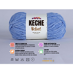 Keche Velvet Yarn for Crocheting, Soft Chenille Bulky Baby Blanket Amigurumi Yarn 3x100 gr (3x132 yds) (3- Skeins) - Blue