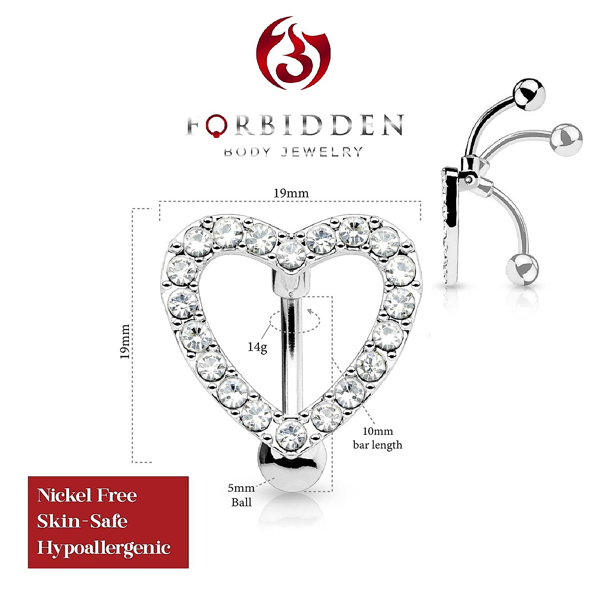 Forbidden Body Jewelry Belly Button Rings Pave CZ Crystal Heart Reverse Hinged Top Down Belly Rings Surgical Steel 14G