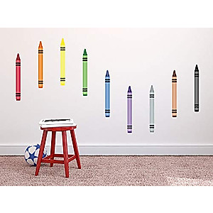 Sunny Decals Large Crayon Wall Decals - Set of 9 Removable Fabric Kids Wall Stickers (16 Inches Long)