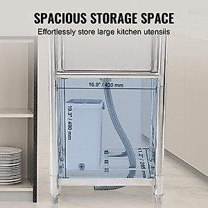 VEVOR Stainless Steel Utility Sink, 1 Compartment Free Standing Small Sink Include Faucet & legs, 16 x 13 x 8.7 in Commercial Single Bowl Sinks for Garage, Restaurant, Kitchen, Laundry, NSF Certified