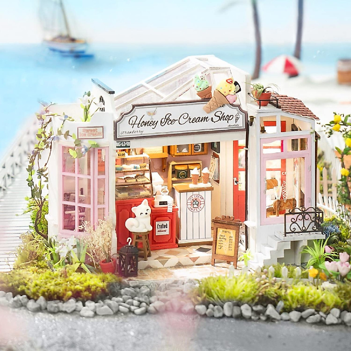 Rolife DIY Miniature Dollhouse Kit for Adults to Build Tiny House Model Gift for Family and Friends (Ice Cream Store)
