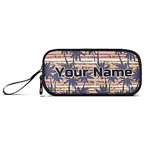 Gredecor Custom Pencil Case for Girls Boys Kids Palm Trees Striped Personalized Name Large Capacity Pouch Bag Pen Boxes Customizable Stationery Bag School Supplies