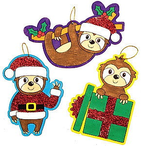 Baker Ross AX522 Christmas Sloths Wooden Decorations - Pack of 12, Christmas Decorations for Kids to Decorate and Display, Ideal Kids Arts and Crafts Project