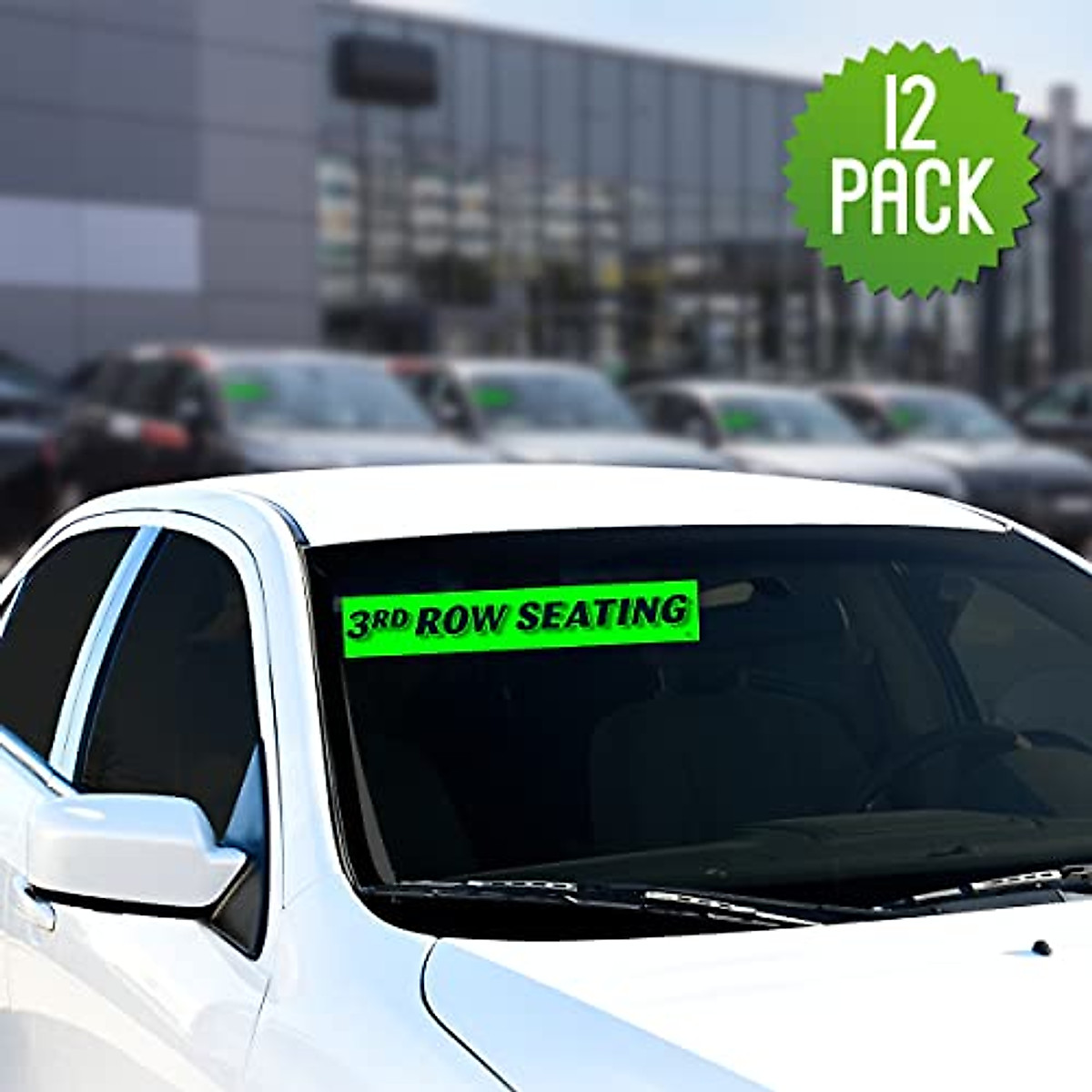 Versa Tags Windshield Slogan Stickers 12 Pack of FINANCING Available Stickers 12 Pack of 3RD Row Seating Slogans 12 Pack of WE Finance Window Stickers (36) Dealership Stickers Black On Green