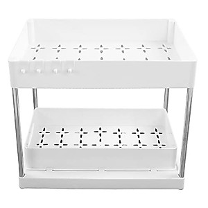 Zerodis Under Sink Organizers, Easy Assembly PP Material Large Capacity Under Sink Shelf Practical Durable for Offices (White)