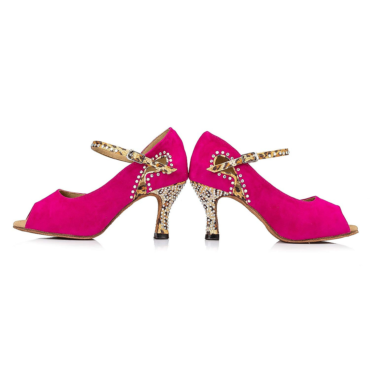 URVIP 2021 Women's Suede Leather High-Heel Ballroom Pumps Modern Latin Tango Shoes Ankle Strap Dance Shoes LD001 Fuchsia 5.5 B(M) US