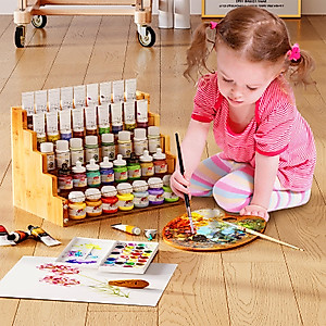 LUMAMU Paint Organizer, 5 Tiers Craft Paint Storage Organizer, Bamboo Paint Holder Organizer for 2oz Paint Tube and Bottles, Paint Storage Rack for Miniature Paints