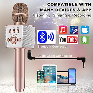 BONAOK Bluetooth Wireless Karaoke Microphone,Portable Karaoke Machine with Duet Sing for Car/Party/PC/All Smartphones X39 ROSE GOLD