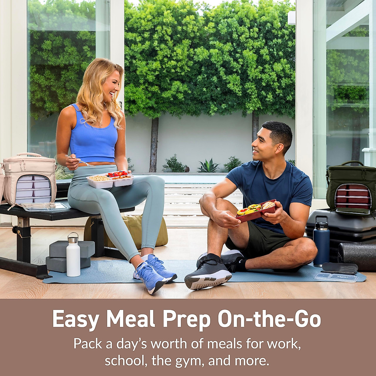 Bentgo Prep Deluxe Insulated Multimeal Bag - Lunch Box Bag, Holds 5 Meals, Premium Insulation up to 8 Hrs, Durable, Water-Resistant - Large Capacity For Adult Meal Prep (Sand)