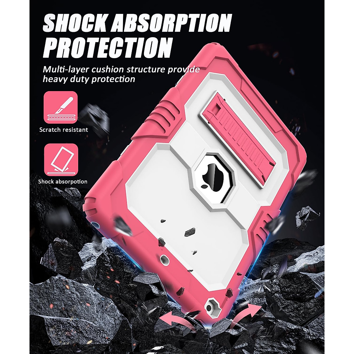 OKP Case for iPad 9th/ 8th/ 7th Generation (2021/2020/2019), Heavy Duty 10.2 inch iPad Shockproof Rugged Protective Cover with Built-in Stand, iPad 9 8 7 Gen Cases for Kids Girls Boys, Pink+White