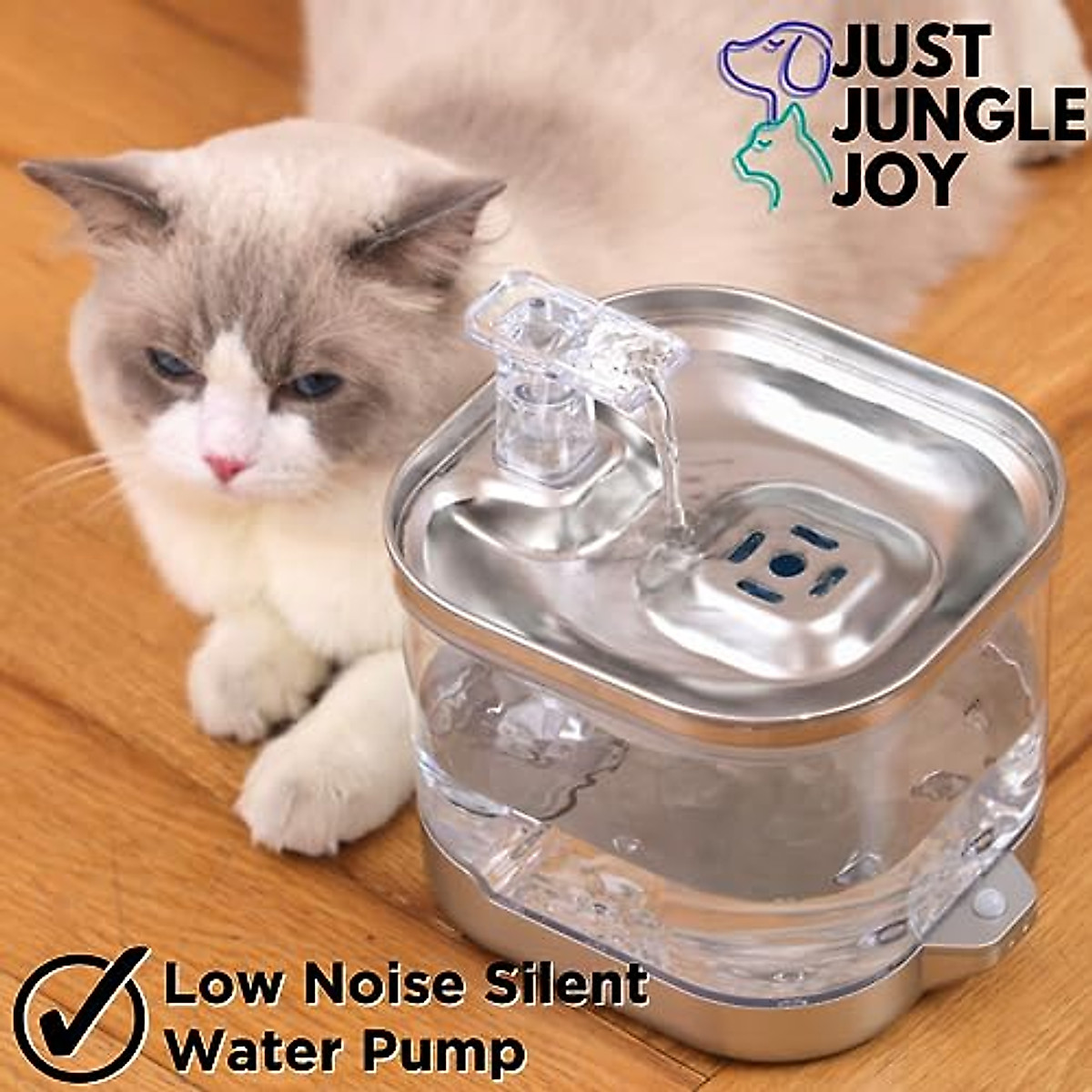 Wireless Rechargeable Cat Water Fountain Cat Drinking Fountain, Super Longer Battery Life, 304 Stainless Steel Basin, Automatic Infrared Sensing, Low Noise, 3 Way Filter System for Pets Indoors