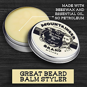 Mountaineer Brand Mustache Wax for Men | 100% Natural Beeswax/Plant Based Oils | Grooming Beard Moustache Wax Tin | Lasting Hold | Smooth, Condition, Styling Balm | Original Blend Scent 2oz
