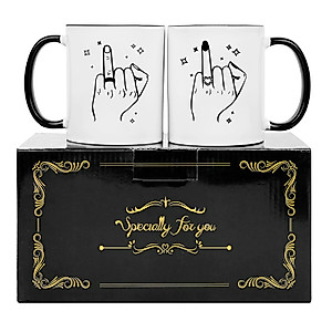 Maustic Wedding Gifts, Engagement Gifts for Couples Bride and Groom, Ring Finger Mug, Bridal Shower Gifts, Newlywed Anniversary Presents for Couples, Just Married Gifts, Mr and Mrs Gifts, Mug Set of 2