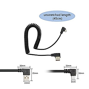 RIIEYOCA Micro USB Coiled Cable,Left Angle Micro USB Male to Right Angle USB A Male Sync & Charging Spring Spiral Cord for Micro USB Devices(1.47ft to 3.94ft)