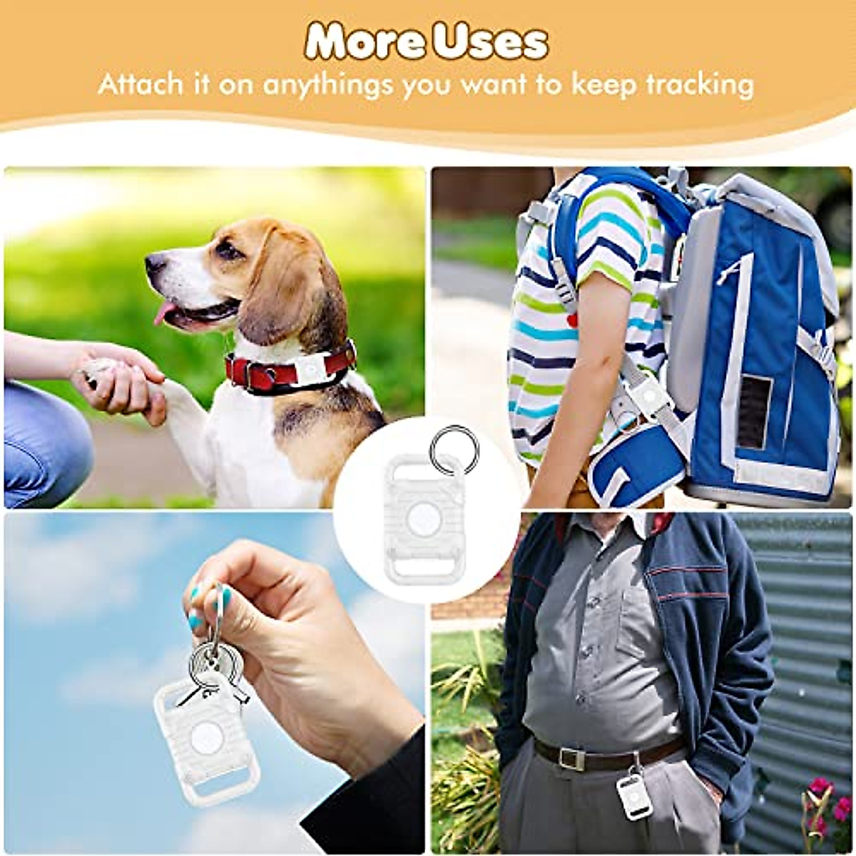 Airtag Dog Collar Holder, Silicone Apple Airtag Holder for Dog Collar, Waterproof Protective Air Tag Holder Case Compatible with Cat Dog Collars Loop & Backpack Accessories - White