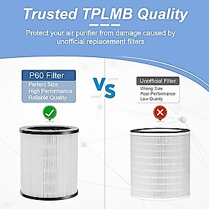 2 Pack TPLMB P60 Air Purifier Replacement Filters,Three-in-One Nylon Pre-Filter,True HEPA Filter,High-Efficiency Carbon Filter,P60-RF,White,Pack of 2.