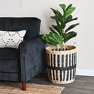 Household Essentials, Natural and Black Cattail and Paper Pillar Basket