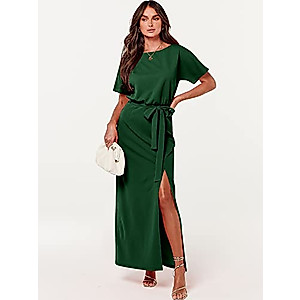 ANRABESS Women's Batwing Sleeve Tie Waist Long Dresses Formal Party Wedding Guest Side Split Maxi Dress A951-shenlv-L