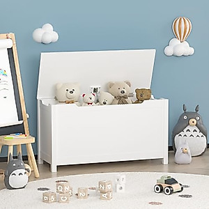 Mancofy Wooden Toy Chest, Kids Toy Box，Furniture for Playroom, Bench with Safety Hinged Lid, Wooden Toy Box Storage Organizer, Children's Furniture Toy Chest (White)