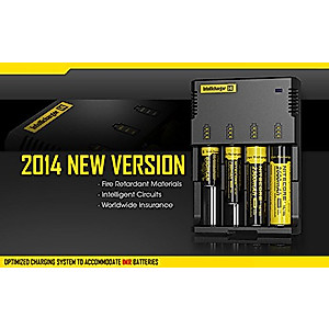 NiteCore Intellicharger New I4 V2 Universal 4 Channel Li-Ion Ni-Cd Ni-MH Smart Charger, Black