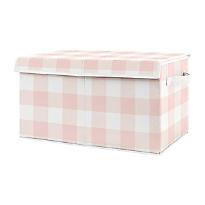 Sweet Jojo Designs Pink Buffalo Plaid Check Girl Small Fabric Toy Bin Storage Box Chest For Baby Nursery or Kids Room - Blush and White Shabby Chic Woodland Rustic Country Farmhouse