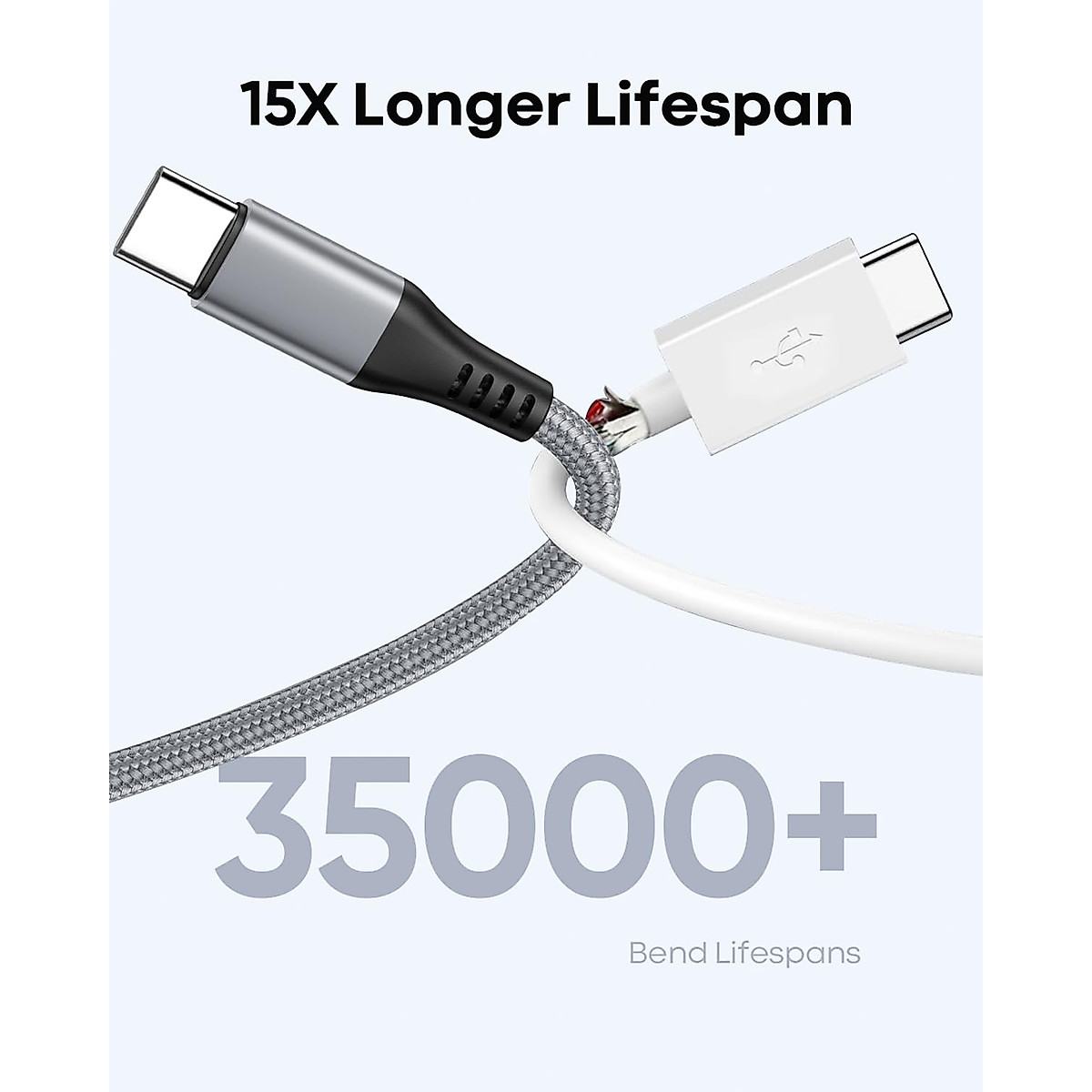 AZPPANXI 20 FT USB C Cable, Extra Long USB C Cable Fast Charging |𝐏𝐫𝐞𝐦𝐢𝐮𝐦 𝐃𝐮𝐫𝐚𝐛𝐥𝐞| Nylon Braided USB A 2.0 to Type C Cable Charger Cord Compatible with Moto LG Pixel and More, Gray