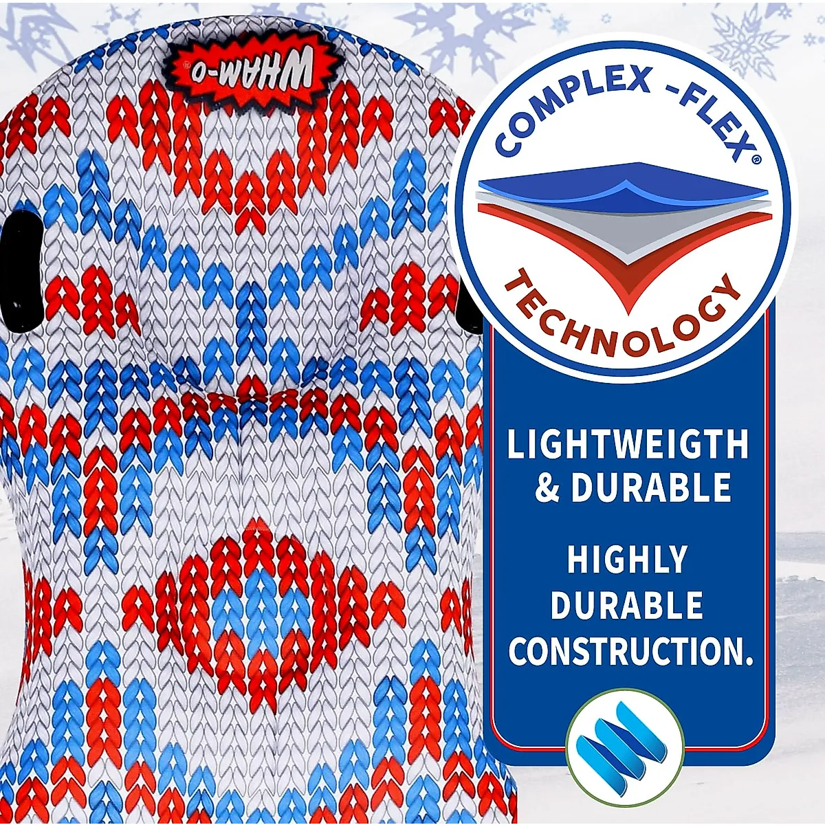 Snowboogie Super Double SnowTube 64" | Double Rider Snow Sleds | Inflatable Sled with Soft Handles | Slick Bottom for Speed & Control | Snow Sledding for Adults & Children | Nordic knit pattern design