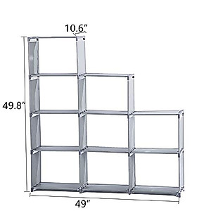 YCOCO 9 Cubes Bookshelf Office Storage Shelf Plastic Storage Cabinet,Adjustable Stackable DIY Bookshelf for Kid,Home Furniture Storage Bookcase,Grey