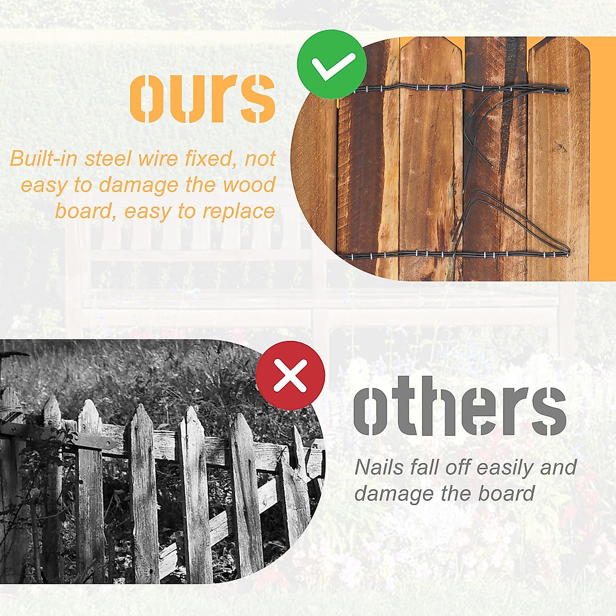 Gtouse Wooden Fence Edging, Garden Fencing Border, Wood Landscape Edging Border for Decorative Spring Garden Patio Pathway Courtyards Balconies Planting Fences