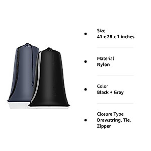 Coomee Heavy Duty Laundry Bag 2 Pack XL Nylon Laundry Bags with Straps, Washable Large Dirty Clothes Organizer with Drawstring Closure, Travel Washing Bag Fit a Laundry Hamper or Basket