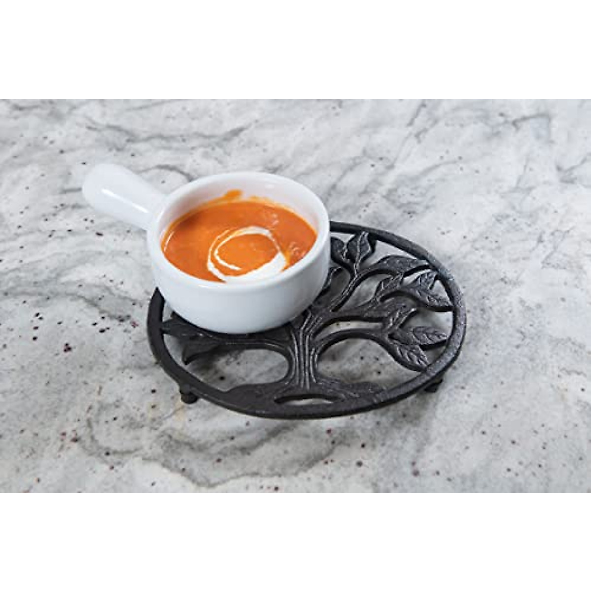 gasaré, Trivet for Hot Dishes, Pots and Pans, Metal Trivet, Tree Roots Oval Design, Cast Iron, Rubber Feet Caps, Ring Hanger, 8¼ x 7 Inches, Brown Finish, 1 Unit