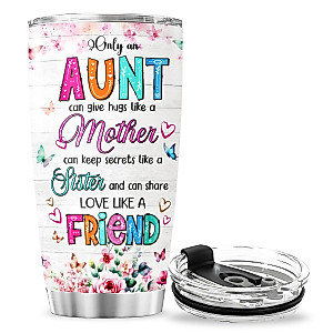 JENOIS Auntie, Aunt Gifts, Tumbler 20 Oz With Lid And Straw, Best Aunt Like Mother