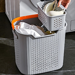 Set of Flexible Laundry Basket, Plastic Hamper for Clothes, Portable Basket with Handles, Multifunction Clothes Hamper for Home Hotel Dorm(Gray)