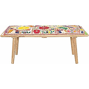 Hauteloom Dilkon Upholstered Entryway Bedroom Bench - Patchwork Style - Foot Stool - Red, Yellow, Green, Colorful - 18" x 45" x 15"