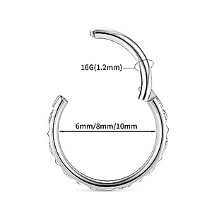 PEAKLINK 16G Septum Clicker Ring Conch Hoop Ring Surgical Steel Daith Earrings Clicker Nose Ring Helix Hinged Segment Ring Conch Ring Silver Cartilage Lobe Lip Tragus Piercing Jewelry 6mm