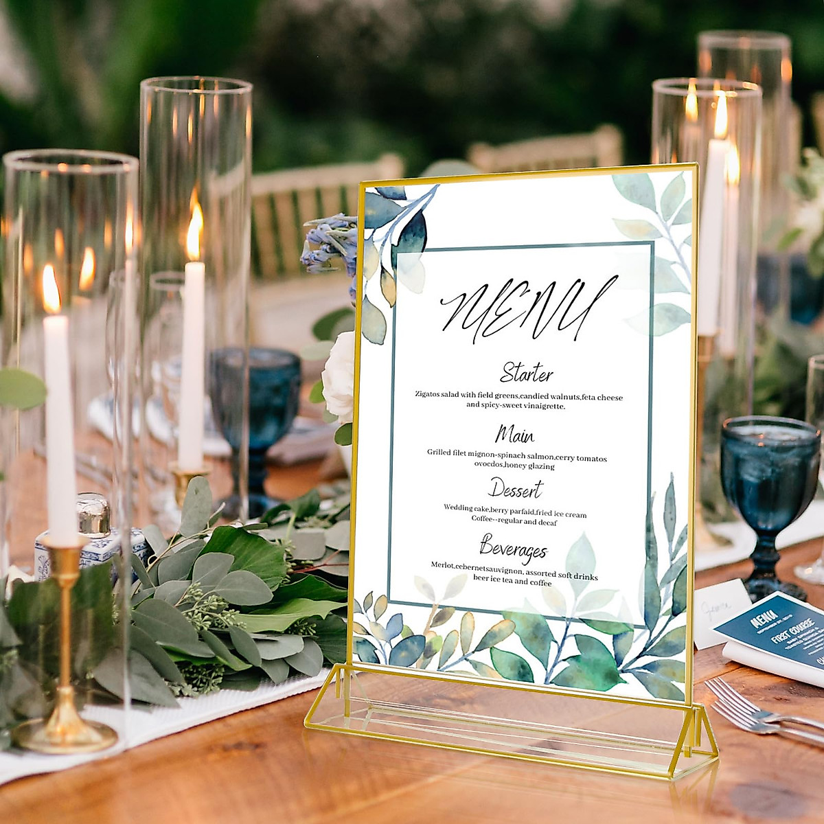 Oungy 6 PCS Acrylic Sign Holder 8.5x11 Gold Picture Frame Double Sided Flyer Holder Table Menu Holder Display Stand for Wedding Table Number Menu Holder