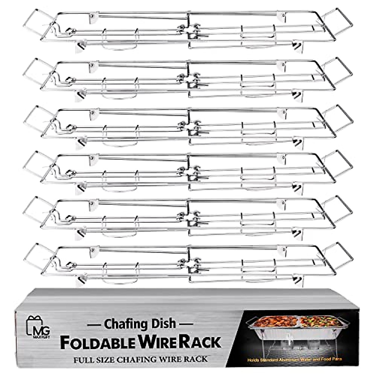Foldable Chafing Wire Rack Buffet Stand - 6 Pack Full Size Racks For Dish Serving Trays Food Warmer catering supplies for Parties, Occasions, or Events