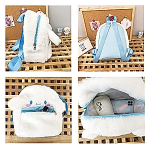 Cute Girl Plush Bookbags Backpacks for School, 3D Kawaii Animal Coon Shoulder Bags Handbag backpack white dog, One Size