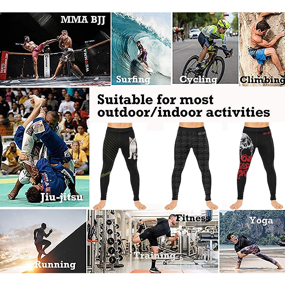 CHOO Men’s Motorcycle Skull Dry Cool Jiu Jitsu Spats Sublimated Graphics Cycling Arts Pants,M