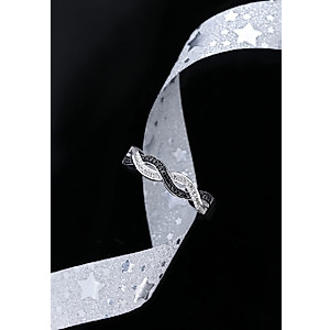 Dazzlingrock Collection 0.15 Carat (ctw) Round Black & White Diamond Criss-Cross Style Stackable Anniversary Wedding Band for Her in 925 Sterling Silver, Size 8