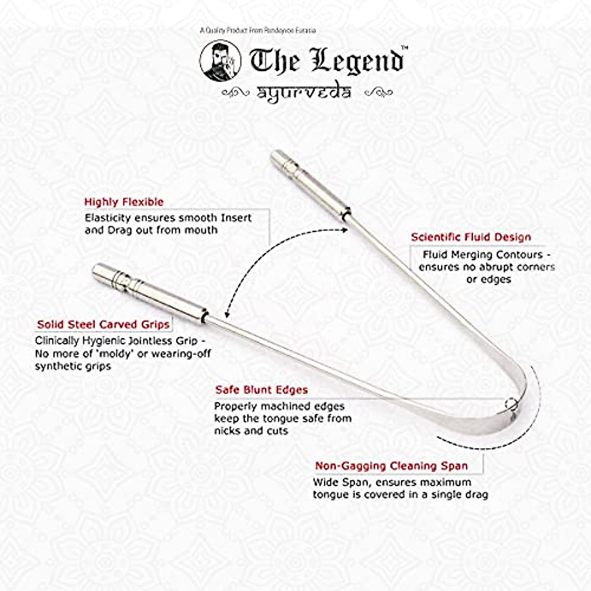 The Legend Stainless Steel Tongue Scrapers-Metal U Shaped Tongue Scraper for Fresher Breath- Tongue Scraper to Keep Mouth and Teeth Healthy and Cleaner- (Stainless Steel) (Pack of 5)