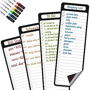 Magnetic Dry Erase List Board - 4"x12" Multifunctional List Board for Fridge - 6 Extra Fine Point Markers Included - Shipped Flat