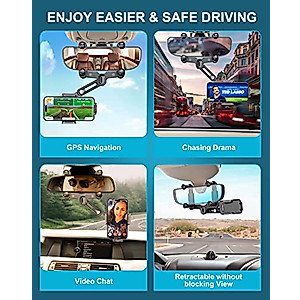 TOPGO Updated Rotatable and Retractable Car Phone Holder- Rear View Mirror Phone Holder, Upgrade Adjustable Car Phone Holder Mount for iPhone, Samsung and All Smartphones